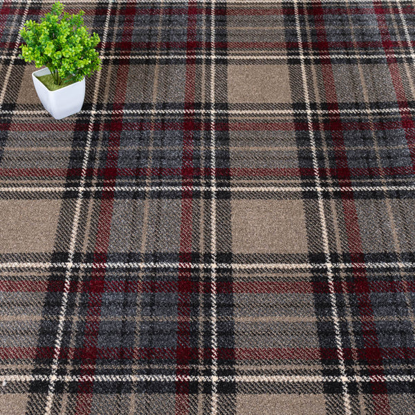 Grey Red ZAZ2 Midas Tartan Wilton Carpet | Woven Back | Online Carpets